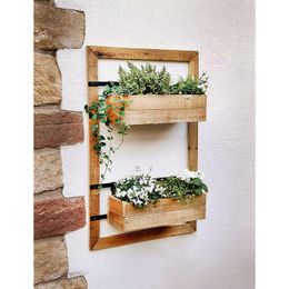 Wandpflanzer "Industrial" aus Holz mit 2 Blumenkästen, für Balkon, Terrasse, Garten, Balkonkasten, Wandblumentopf