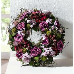 Dekoleidenschaft - Dekokranz Lila Rose aus Naturmaterialien & Textil-Blüten, Hochzeitsdeko