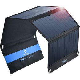 BigBlue 28W Tragbar Solar Ladegerät 2-Port USB(5V/4A insgesamt), IPX4, Solarpanel mit Digital Amperemeter und Reißverschluss zum Schutz - für