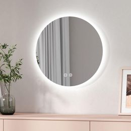 Emke - Badspiegel mit Beleuchtung ф50cm Badspiegel Rund Wandspiegel Badezimmerspiegel mit Touch + 3 Lichtfarbe (Stil 3)