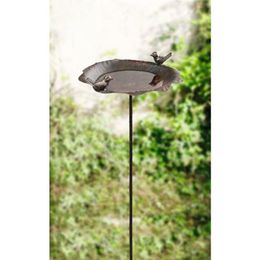 Vogeltränke Piepmatz aus Metall in Rost Optik, Gartenstecker mit 2 Vögelchen, Wasserstelle, Gartendeko, Dekostecker für Draußen
