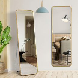 Spiegel in Voller Laenge, hd Ganzkoerperspiegel mit Einziehbarem Staender, 40x130 cm, Schutzfolie, Metallrahmen, Standspiegel Wandspiegel für Zimmer,