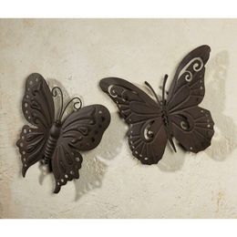 Dekoleidenschaft - 2x Wanddeko Schmetterling aus Metall in Rost Optik, groß, Butterfly