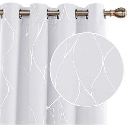 Deconovo - Gardinen Blickdicht Vorhang mit Ösen, 2er Set,140x290 cm(BreitexHöhe), Grau Weiß - Grau Weiß