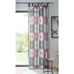 Dekoschal Modern Colors 140x245 cm, transparent grau, Kreise in rot weiß & grau, Vorhang Gardine Schlaufenschal