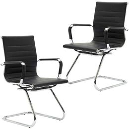 Wahson Office Chairs - 2er Set Besucherstuhl Freischwinger aus PU-Leder Konferenzstuhl Schwingstuhl mit Chromgestell, Schwarz