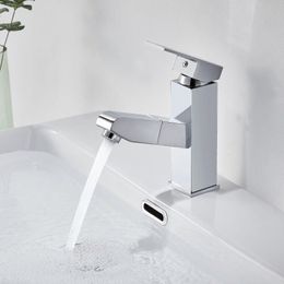 Auralum - 2er Waschtischarmatur mit Ausziehbar Brause auf 70cm, Wasserhahn Bad Armatur aus Messing Einhebelmischer Waschbecken für Waschtisch und