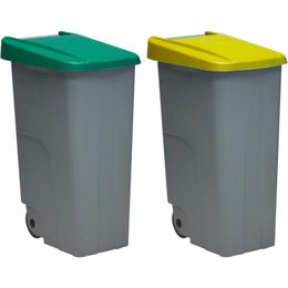 Recycling -Packung Recyclingbehälter 85 Liter jeweils geschlossen: 170 Liter, in 2 Behältern, in grünen/gelben Farben