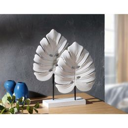 Dekoleidenschaft - Deko-Objekt Blätter weiß, auf Holzsockel, Shabby Look, Dekofigur, Skulptur, Tischdeko