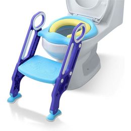 Toilettensitz Kinder mit Treppe Faltbar Töpfchentrainer Höhenverstellbar WC Trainer mit PU Gepolstert Kissen und Griffen Töpfchen - Blau und Lila