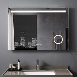 MIQU - Badspiegel led Badezimmerspiegel mit Beleuchtung warmweiß / kaltweiß dimmbar Lichtspiegel großer Wandspiegel für Bad wc, Form h: Steckdose +