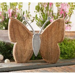 Dekoleidenschaft - Deko Schmetterling aus Mangoholz & Alu, 21 cm hoch, Dekofigur, Holzdeko