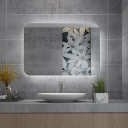 Badspiegel led 70 x 50 cm Badezimmerspiegel mit Beleuchtung kaltweiß dimmbar Lichtspiegel Wandspiegel mit Touch + beschlagfrei rechteckig - MIQU