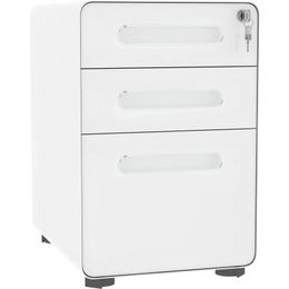 Vinsetto - Rollcontainer, Aktenschrank, Bürocontainer mit 3 Schubladen, Büroschrank, Aufbewahrung, Container, Stahl, Weiß, 39 x 48 x 59 cm - Weiß