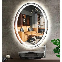 Oval Badspiegel mit Beleuchtung 60x80 cm, led Wandspiegel Beleuchtet mit 3 Touchschalter Antibeschlag Dimmbar