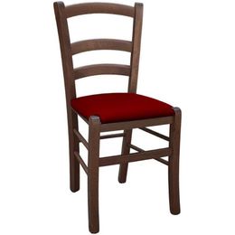 OKAFFAREFATTO Stuhl aus venezianischem Holz aus dunklem Walnussholz mit gepolstertem Sitz aus rotem Kunstleder