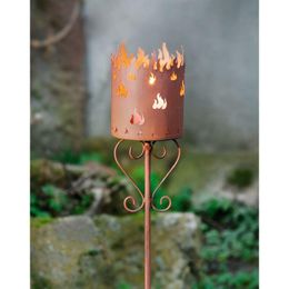Dekoleidenschaft - Gartenfackel Flammenkelch aus Metall in Rost Optik, Gartenstecker, Kerzenhalter, Dekostecker, Gartendeko für Draußen