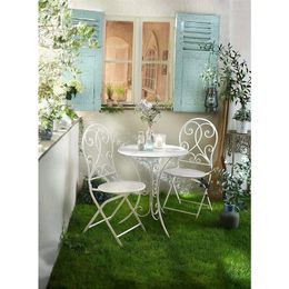 Dekoleidenschaft - 3 tlg. Bistroset "White Romance" aus Metall, weiß, Gartenmöbel Tisch + 2 Stühle