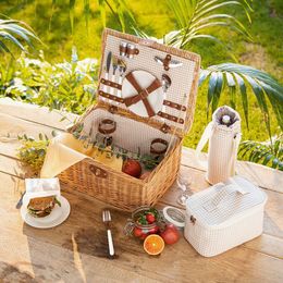 Dekoleidenschaft - 16 tlg. Picknickkorb aus Weide für 2 Personen, mit Thermo-Futter & Kühltasche