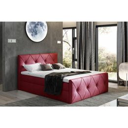 Boxspringbett Schlafzimmerbett lewis lux 160x200cm in Stoff Monolith Weinrot