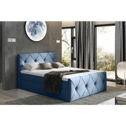 Boxspringbett Schlafzimmerbett lewis lux 160x200cm in Stoff Matt Velvet Hellblau