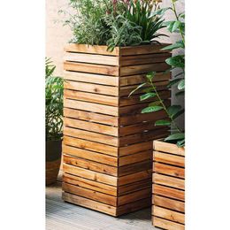 Dekoleidenschaft - Pflanzsäule Akazie aus Holz, 80 cm hoch, moderner Pflanztopf, moderner Blumenkasten, Hochbeet, Übertopf, Pflanzgefäß für Drinnen &