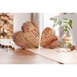 Dekoleidenschaft - 2 Herzen aus recyceltem Teak Holz, ø 20 / 25 cm, Hochzeitsdeko