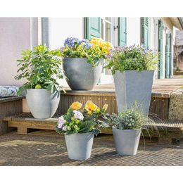 Bertopf Stahlgrau, rund, groß, tlw. aus recyceltem Kunststoff, grau, Blumentopf, Pflanztopf, Pflanzgefäß für Drinnen & Draußen, Balkon, Gartendeko