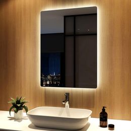 Badspiegel led 80x60cm Badezimmerspiegel mit Kaltweiße Beleuchtung touch Schalter Wandspiegel - Meykoers