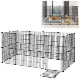 Freigehege Gittergehege für Kaninchen aus Metallgitter xxl Kleintierauslauf, für Innen&draußen Schwarz, 142 x 72 x 72 cm - Aufun