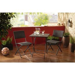 3 tlg. Bistroset aus Polyrattan, schwarz, Gartenmöbel Tisch + 2 Stühle