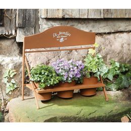 Dekoleidenschaft - 3x Blumentopf Fleurs + Halter aus Metall in Rost Optik, Pflanztopf Set, Pflanzgefäß, Gartendeko für Draußen