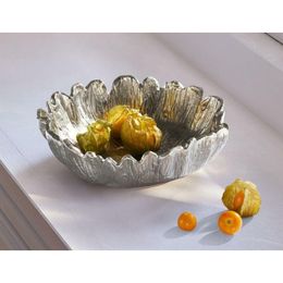 Schale Blatt aus Aluminiumguss, silber, Antik Look, Obstschale, Dekoschale