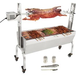 Spanferkelgrill Lammgrill 117 cm, 41 kg Edelstahl Drehspieß 4-stufig höhenverstellbar, 50 w 2 in 1 BBQ-Rotisserie-Grill inkl. Gewürzdose &