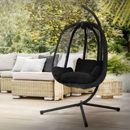 ML-Design Hängesessel mit Gestell und Sitzkissen, 100x105x177 cm, Schwarz, X-förmige Basis, Indoor&Outdoor, Hängekorb Gestell aus Stahl, Hängeschaukel für