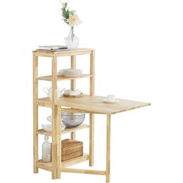 sobuy - FWT70-N klappbarer Esszimmertisch mit Regal Esstisch aus Kautschukholz Klapptisch Küchentisch Schreibtisch Holztisch für Küche, Esszimmer bht