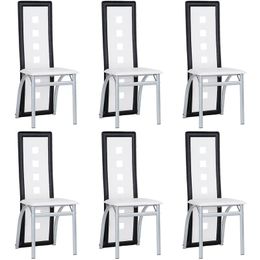 WYCTIN Esszimmerstühle 6 Stk. Küchenstühle, Esszimmerstuhl Wartestuhl Besucherstuhl Kunstleder (Weiß-schwarz)