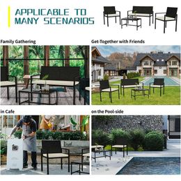 Bigzzia - Gartenmöbel-Set für den Außenbereich aus Rattan, 4-teilig, Gartenmöbel-Set für 4 Personen, inklusive 1 Sofa, 2 Sessel, 1 Tisch - Schwarz