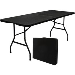 AMANKA Gartentisch für 6 Personen - 180 x 74cm Klapptisch Rattan-Look Esstisch Klappbar - schwarz