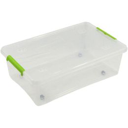 Transparente Box mit Deckel, Rädern und Verschlusshaken 585x390x h 170 mm