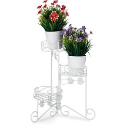 Blumenständer Metall, 3 Etagen, zum Klappen, dekorative Blumentreppe, vintage, innen & außen, h: 40 cm, weiß - Relaxdays