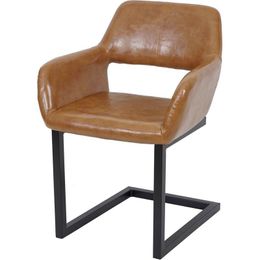 HHG - Esszimmerstuhl 870 ii, Freischwinger Stuhl Küchenstuhl, Retro 50er Jahre Design Kunstleder, Wildlederimitat - brown