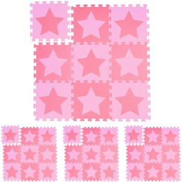 Relaxdays 36 tlg. Puzzlematte Sterne, 72 Puzzleteile, EVA Schaumstoff, schadstofffrei, Spielunterlage 3,2 m², rosa-pink