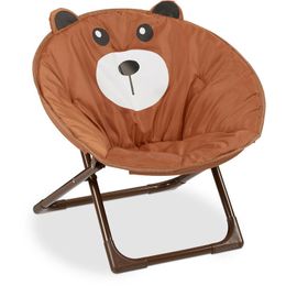 Moonchair Kinder, klappbarer Mondstuhl In- & Outdoor, Kinderklappsessel, Bär, HxBxT: 48 x 51 x 48 cm, braun - Relaxdays