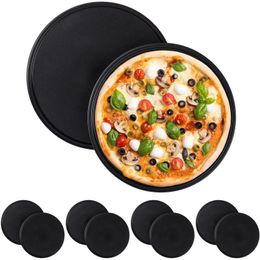 Relaxdays 10 x Pizzablech, rund, antihaftbeschichtet, Pizza & Flammkuchen, Carbonstahl, Pizzaform, ∅ 32 cm, Pizzabackblech, grau