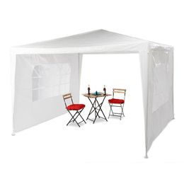 Pavillon 3x3 m, 2 Seitenteile, Metall Gestell, pe Plane, Fenster, Festival Partyzelt, Geschlossen, Weiß - Relaxdays