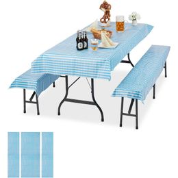 Relaxdays - 6 x Bierzeltgarnitur Auflage, bayrisch, 2 Biertisch Tischdecken 250x100cm, 4 Bierbankauflagen 250x55cm, weiß-blau