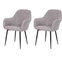 HHG - 2er-Set Esszimmerstuhl 240, Stuhl Küchenstuhl, Retro Design Stoff/Textil grau, schwarze Beine - grey