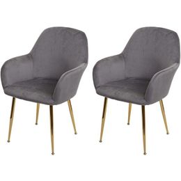 2er-Set Esszimmerstuhl HHG 240, Stuhl Küchenstuhl, Retro Design Samt grau, goldene Beine - grey