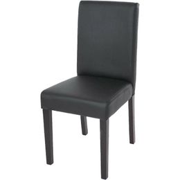 HHG - Esszimmerstuhl Littau, Küchenstuhl Stuhl, Kunstleder schwarz matt, dunkle Beine - black